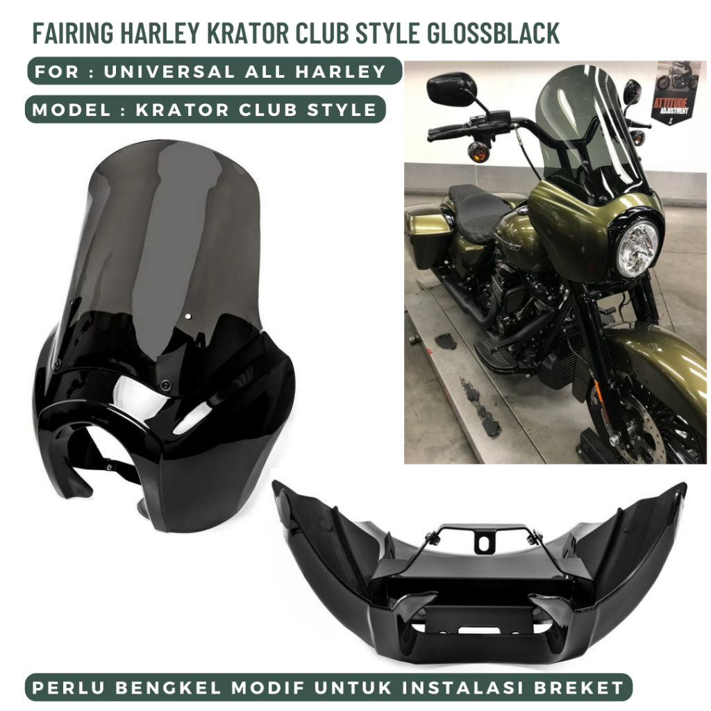 Jual Krator black and smoke tall fairing windshield club style kit ...