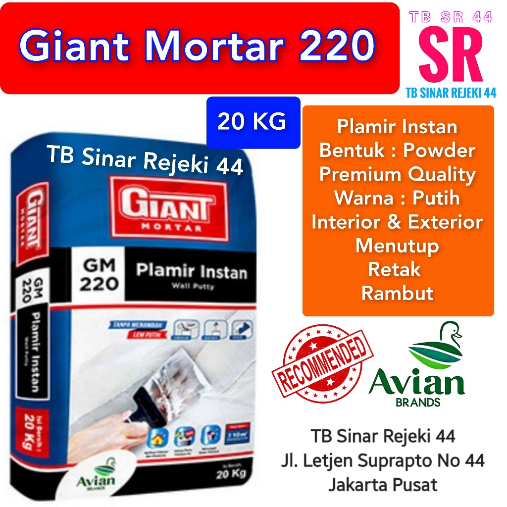 Jual [TB Sinar RejekI 44] 20 KG GIANT MORTAR GM 220 PLAMIR INSTANT ...