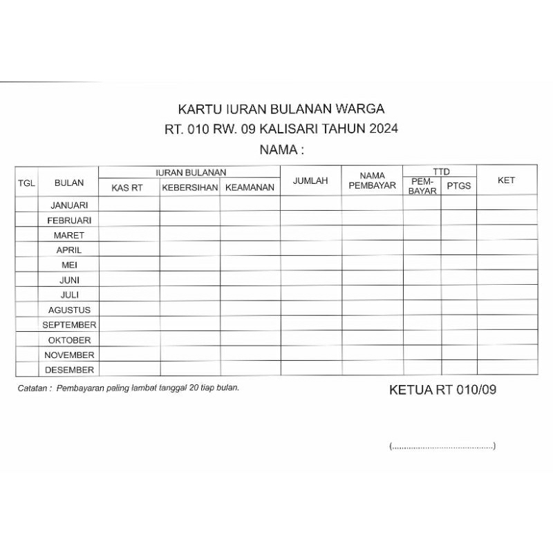 Jual Kartu iuran Rt/Rw Custom | Shopee Indonesia