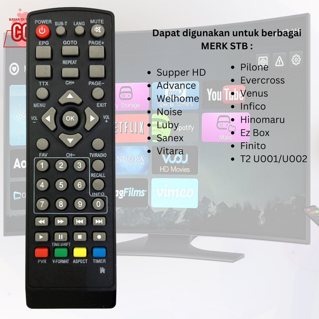 Jual remot Remote STB Dvb T2 Lubby Matrix Advance Hinomaru Sanex ...