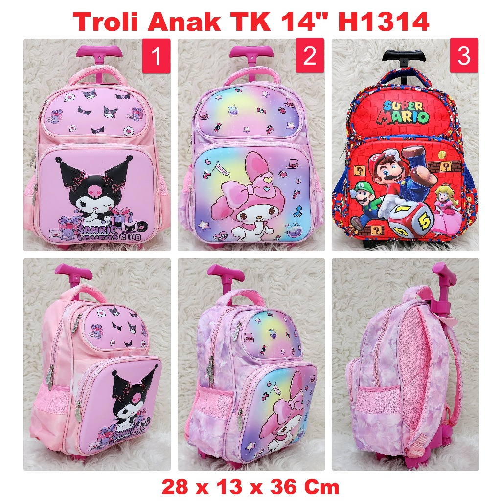 Jual Tas Koper Anak Sekolah TK 14 Inch H1314 Kuromi Melody HK Mario trolly | Shopee Indonesia