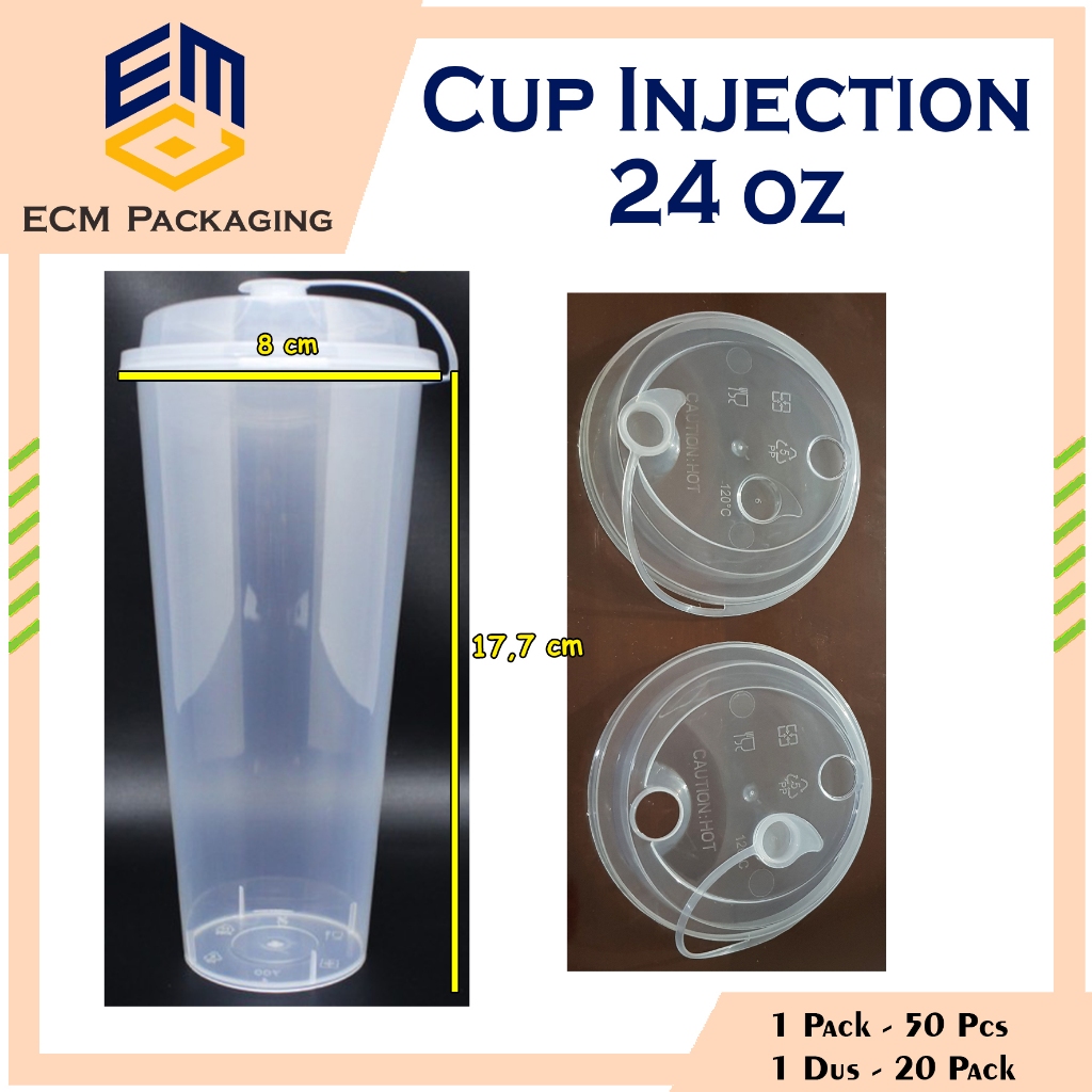 Jual Cup Injection 24oz + LID (Tutup) + Stopper BAHAN TEBAL (25pcs ...