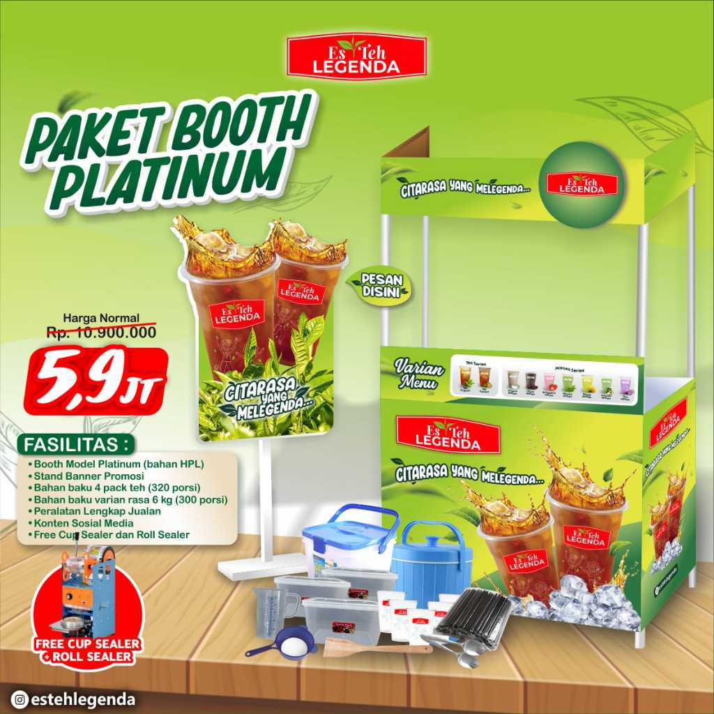 Jual PAKET KEMITRAAN ES TEH LEGENDA BOOTH PLATINUM + CUP SEALER / PAKET ...
