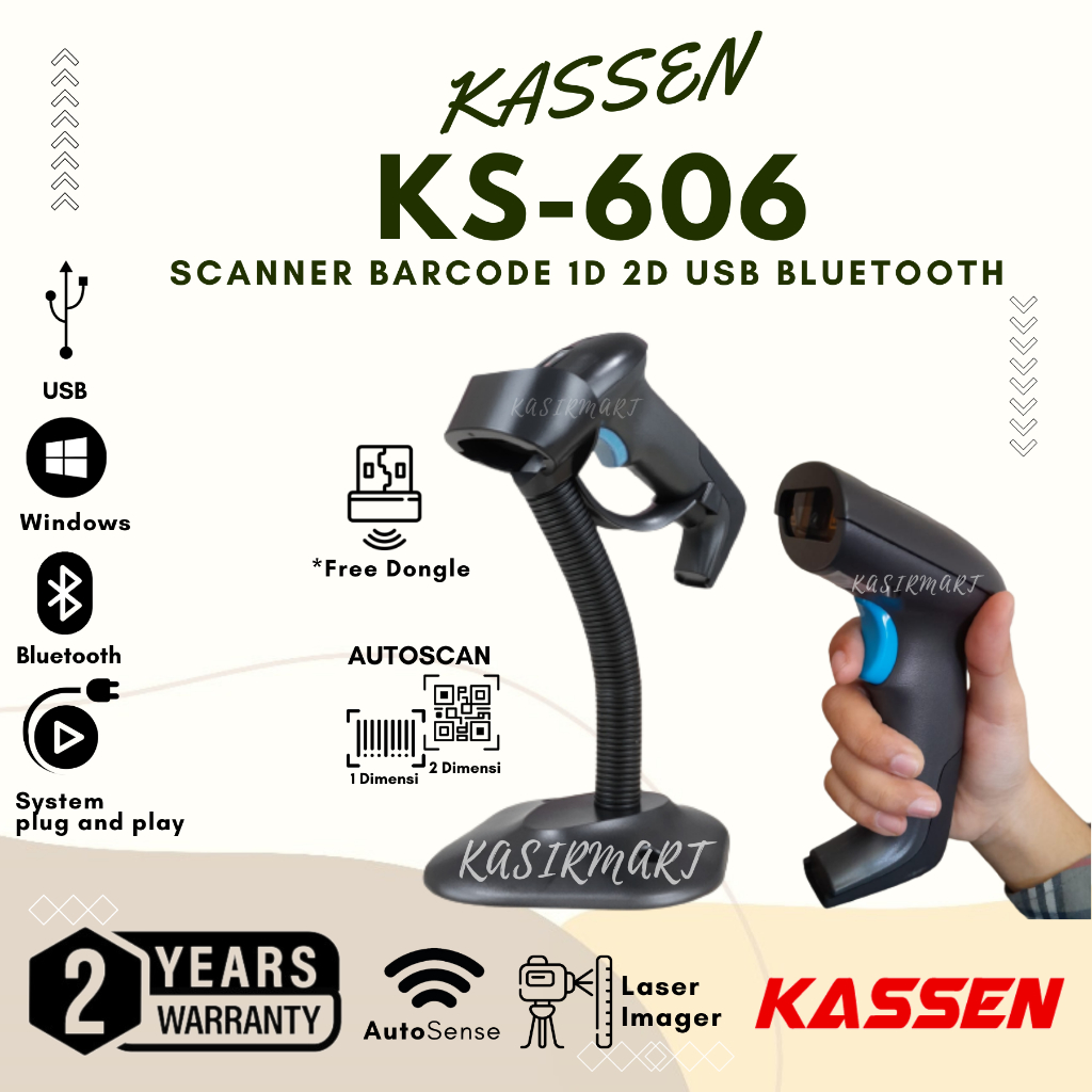 Jual Scanner Bluetooth 2D Kassen KS-606 Wireless Scan Barcode 1D 2D USB ...