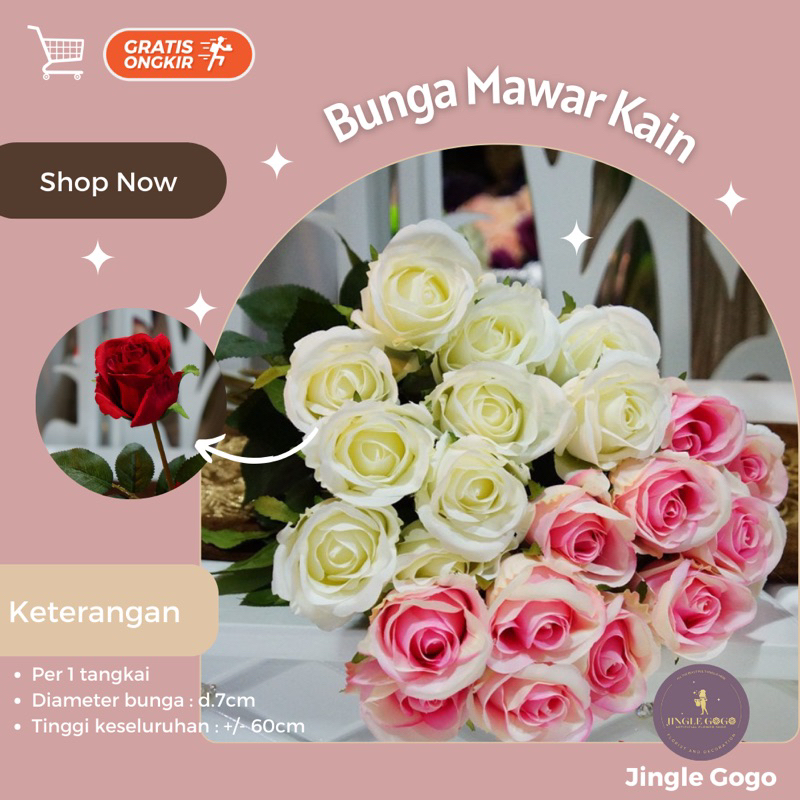 Jual Bunga Mawar Kuncup Kain Tangkai Duri Panjang Bunga Daun Dekorasi ...
