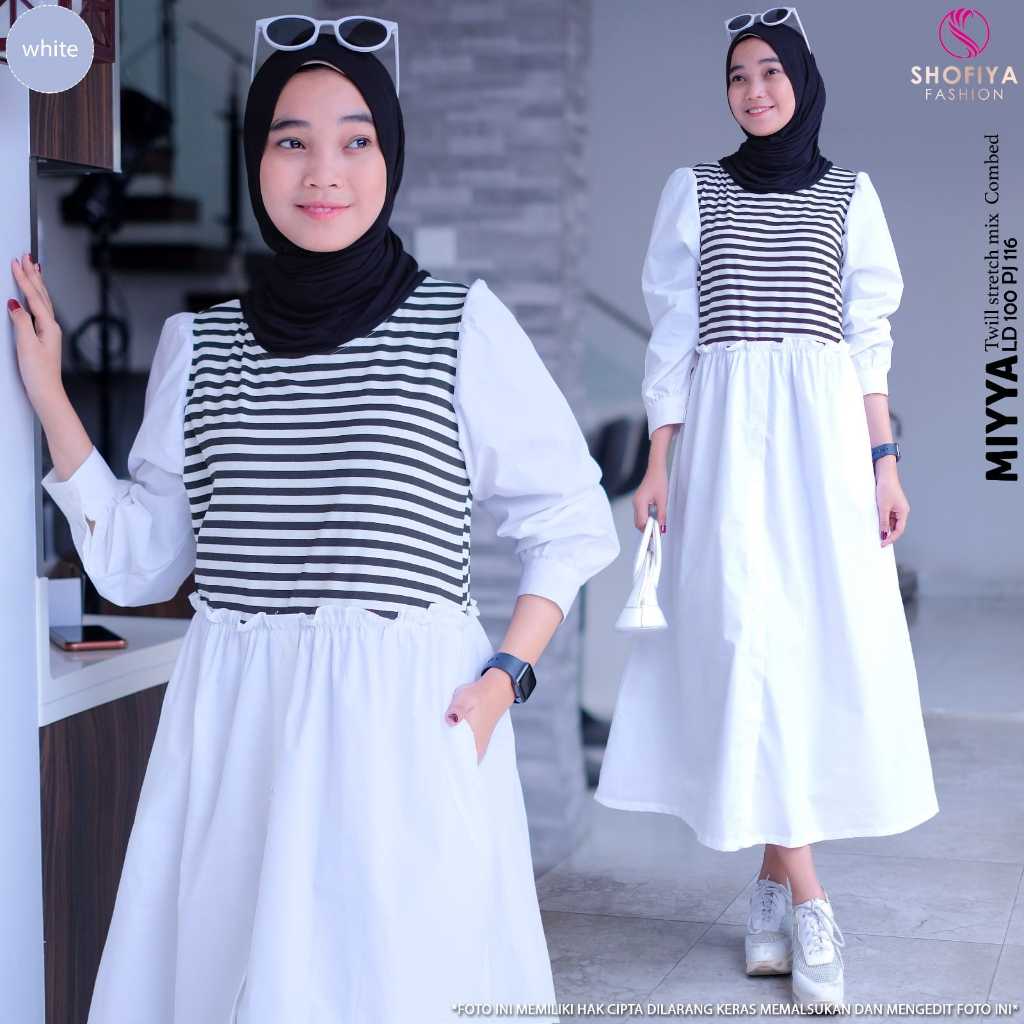 Jual MIYYA DRESS MIDI BLACK AND WHITE STRIPE BY SHOFIYA | Shopee Indonesia