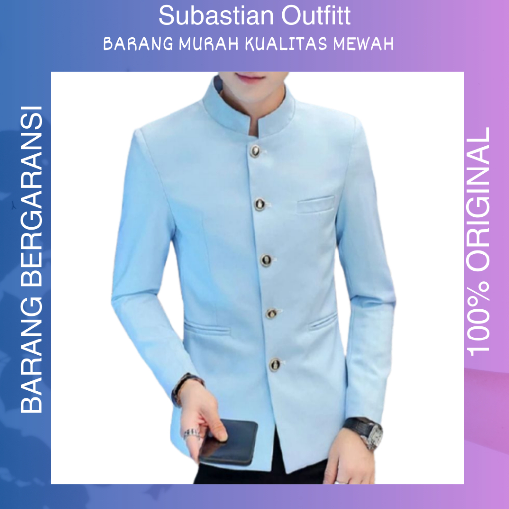 Jual Jas Mandarin Biru Muda PRIA jas kerah Shanghai jas Mandarin ...