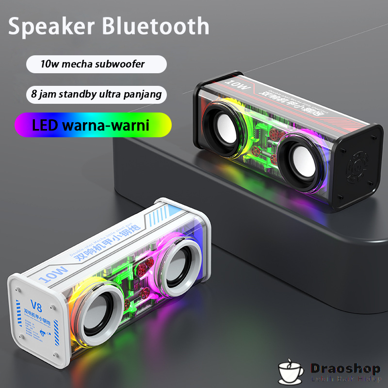 Jual Mecha speaker bluetooth subwoofer meriam baja kecil transparan audio portabel nirkabel 10w ...