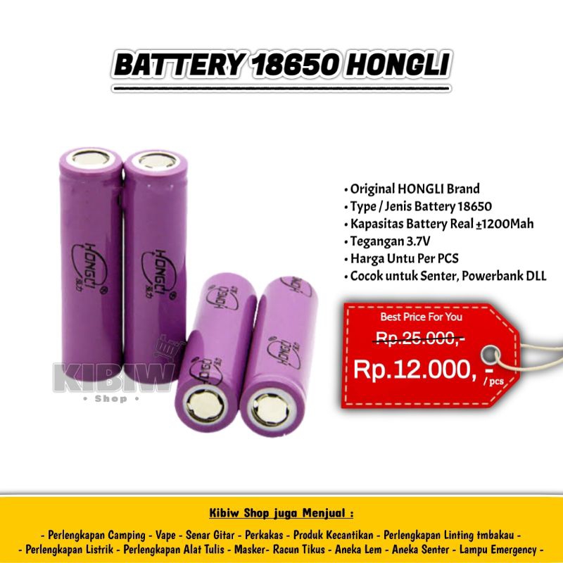 Jual Battery / Batrai 18650 Original HONGLI real 1200Mah | Shopee Indonesia