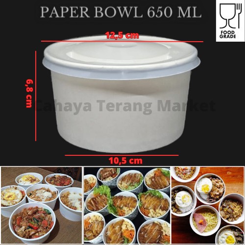 Jual 25 pcs Paper Bowl 650ml + Tutup Rice Bowl Tempat Nasi Box Nasi ...