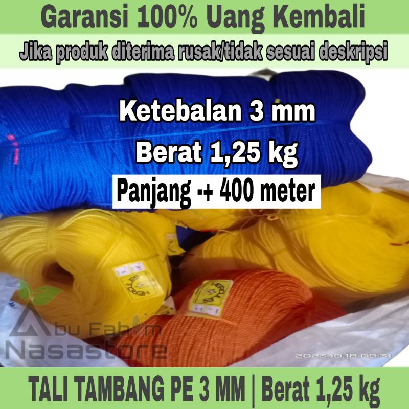 Jual TALI TAMBANG PE 3 MM BERAT 1,25 KG | TALI TAMPAR 3 MM | TALI LAYANGAN 3 MM | Shopee Indonesia