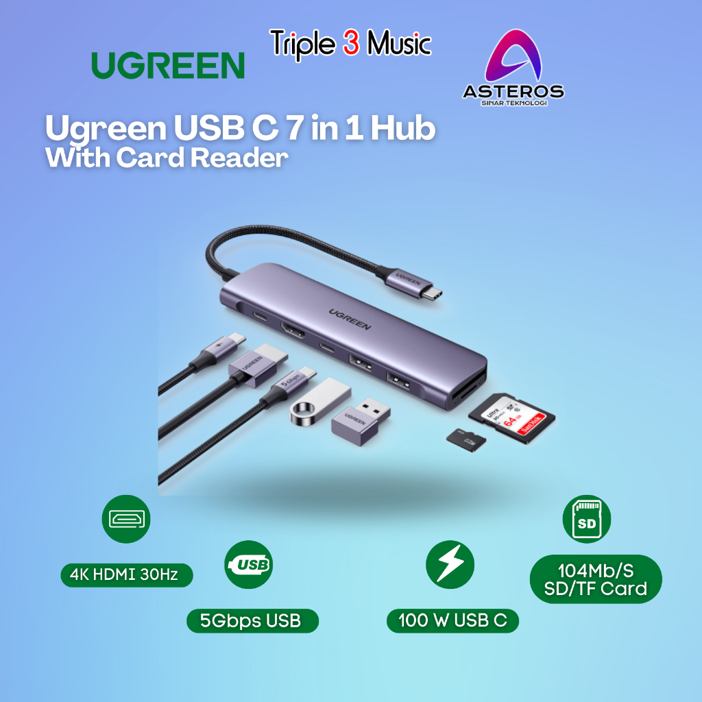 Jual UGREEN USB C Hub 7 in 1 USB 3.0 HDMI SD TF Card 4K 30Hz 15214 | Shopee Indonesia