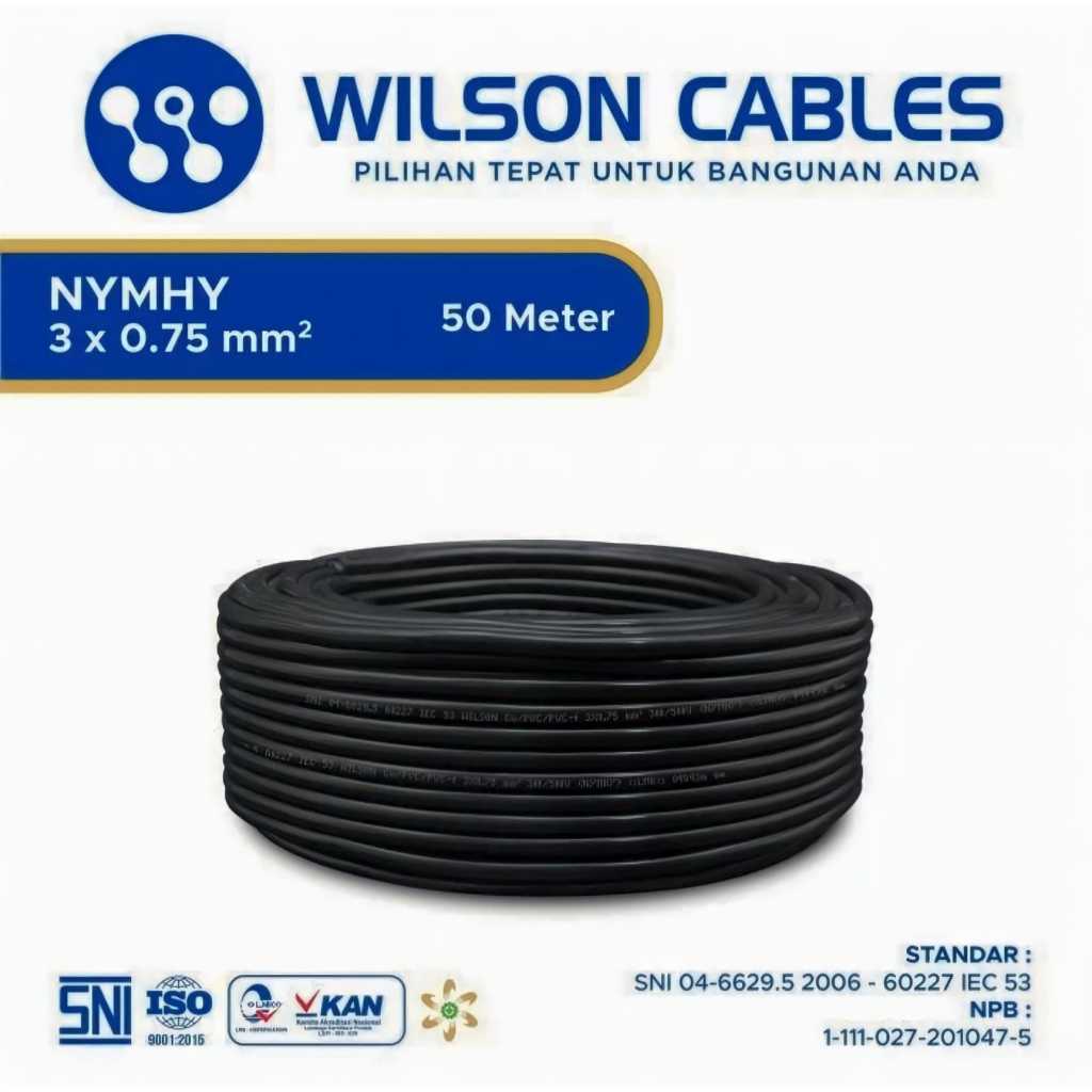 Jual Wilson Cables NYMHY 3x0.75 mm2 Hitam 50 Meter / Kabel Tembaga ...