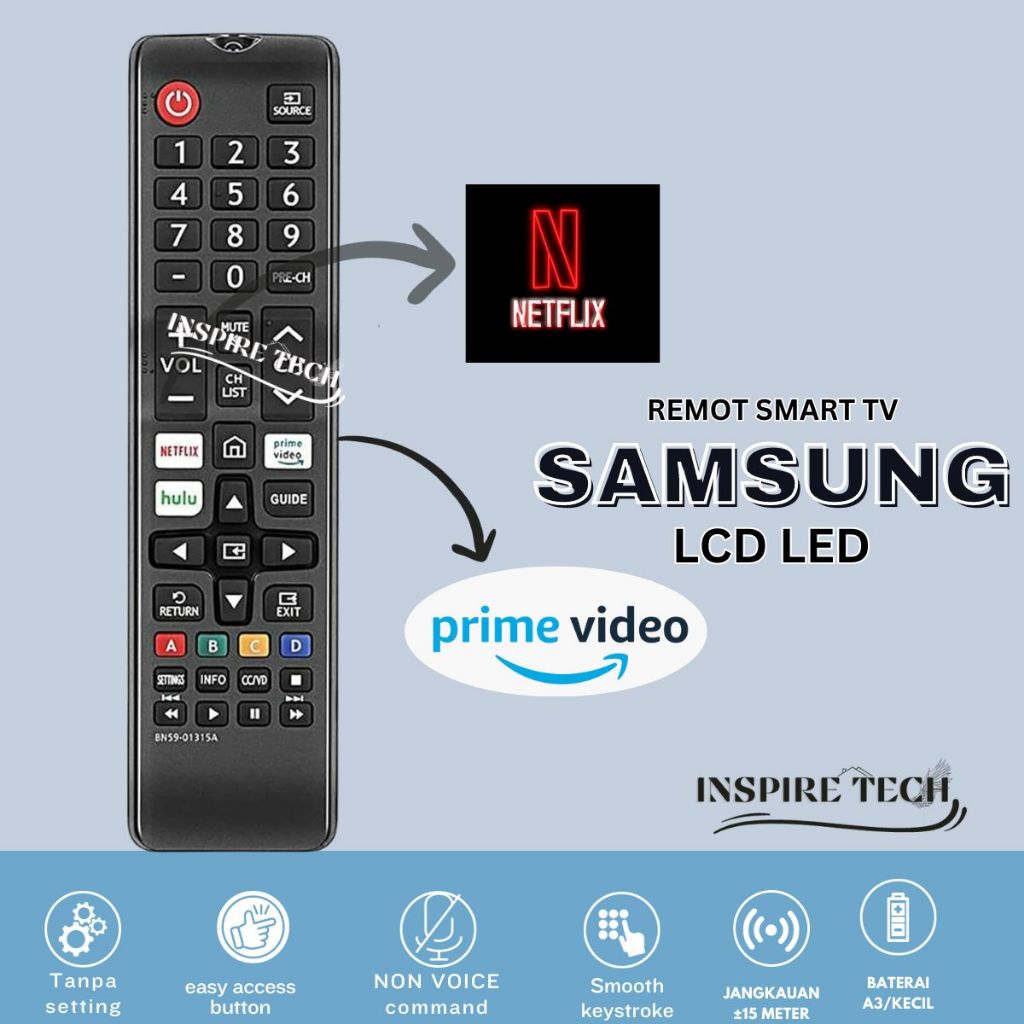 Jual Remot Remote TV Samsung LCD LED Smart TV Netflix Prime Video BN59-01315D | Shopee Indonesia