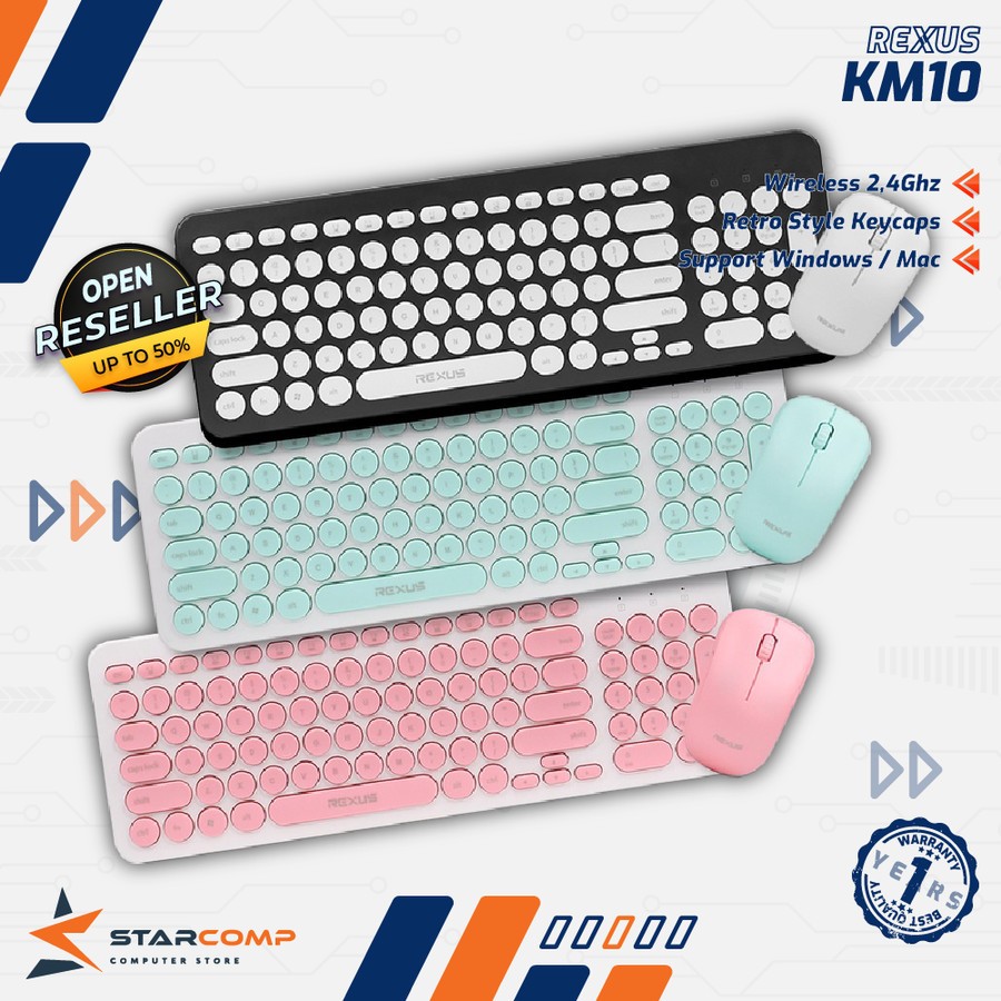 Jual Rexus KM10 Wireless Keyboard + Mouse Combo Bundle Retro Design ...