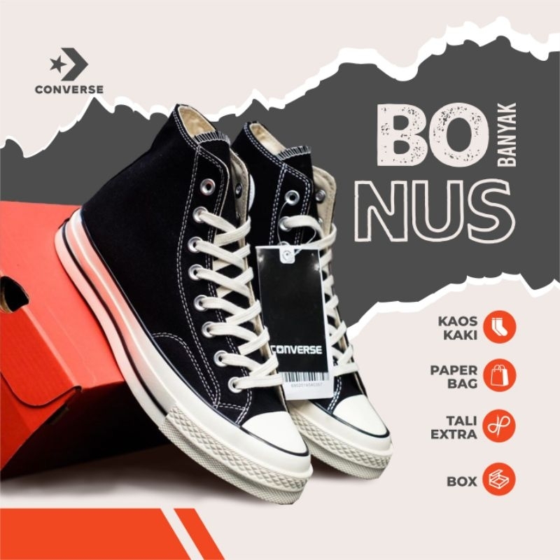Jual sepatu converse 70's high black white / sepatu converse 70' tinggi ...