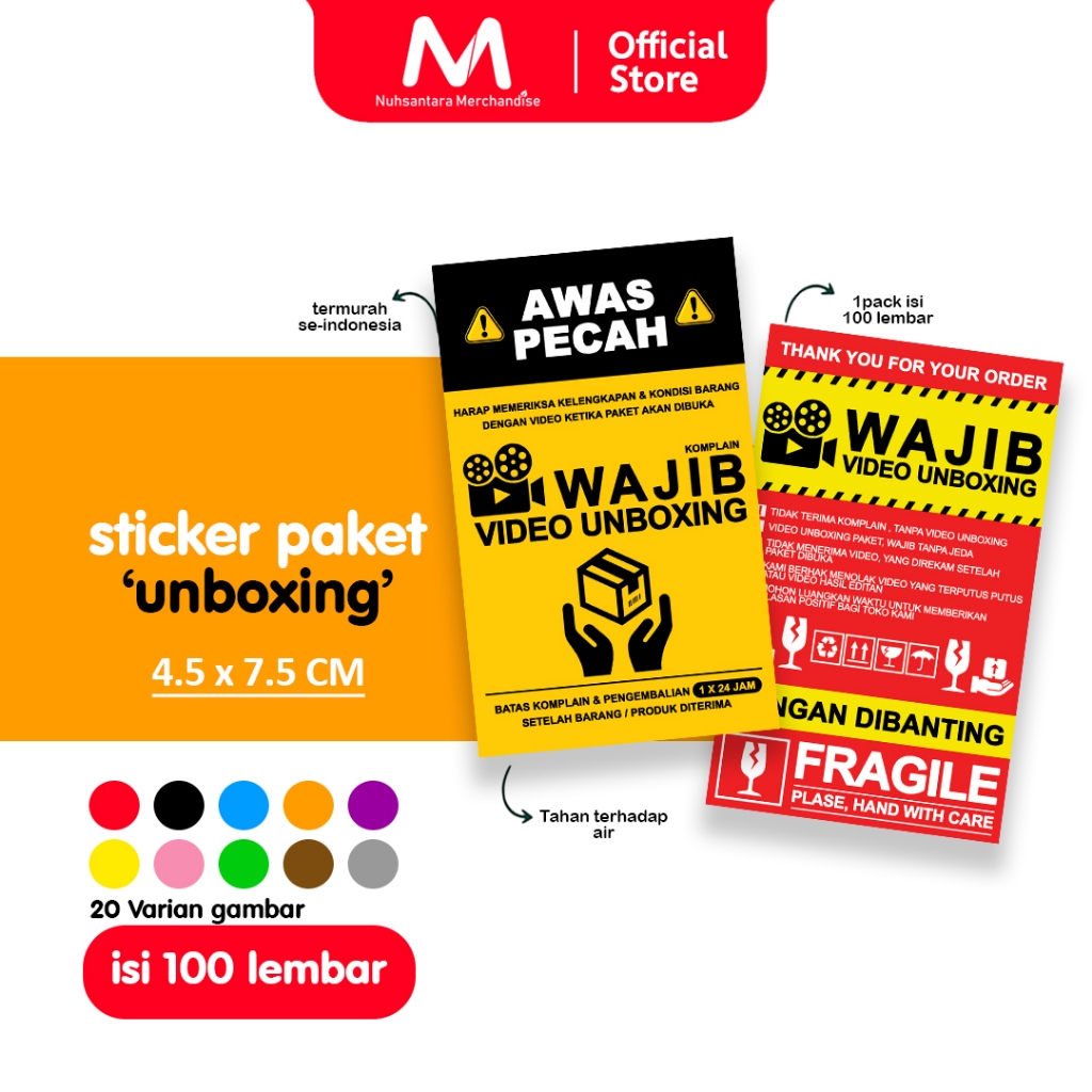 Jual Sticker Unboxing Pengiriman / Stiker Fragile Wajib Video Sticker ...