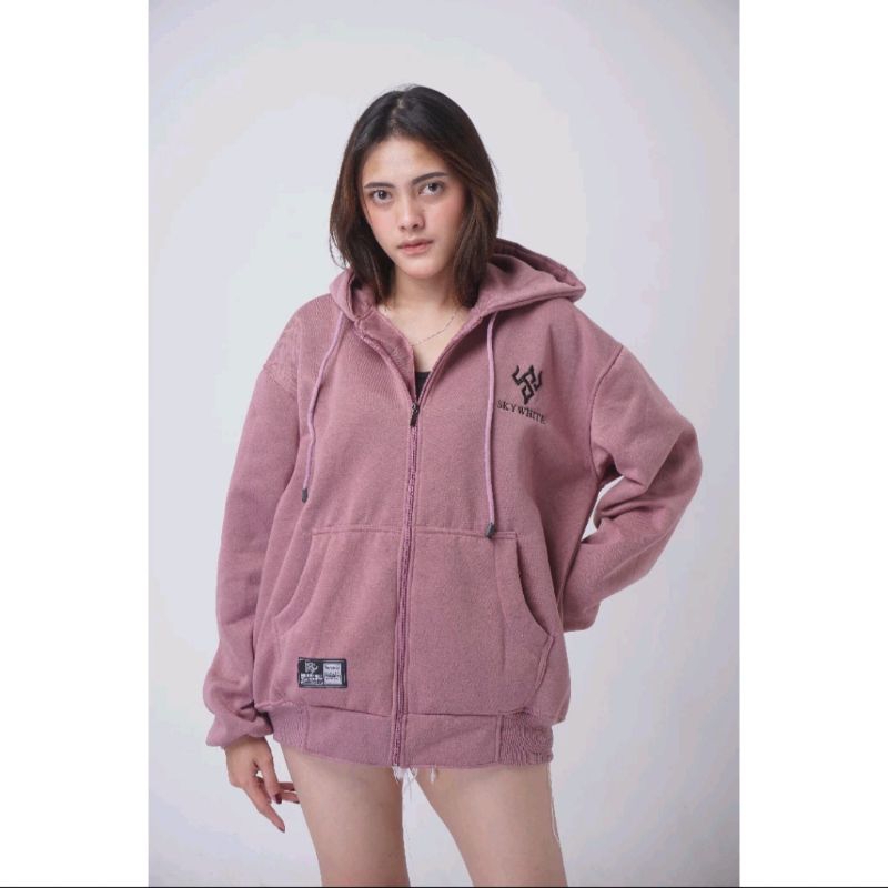 Jual HOODIE ZIPPER SWEATER SKYWHITE BORDIR TIMBUL BAHAN GRAMASI 280 ...