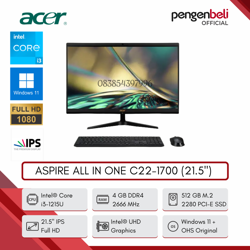 Jual PC AIO ACER C22-1700 - ASPIRE ALL IN ONE [CORE I3-1215U | RAM 4GB ...
