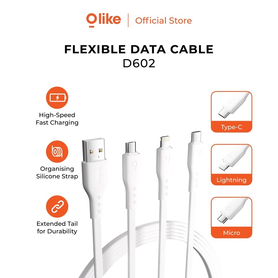 Jual OLIKE D602 Kabel data 3A Fast Charging MicroType-C Lightning 100cm ...
