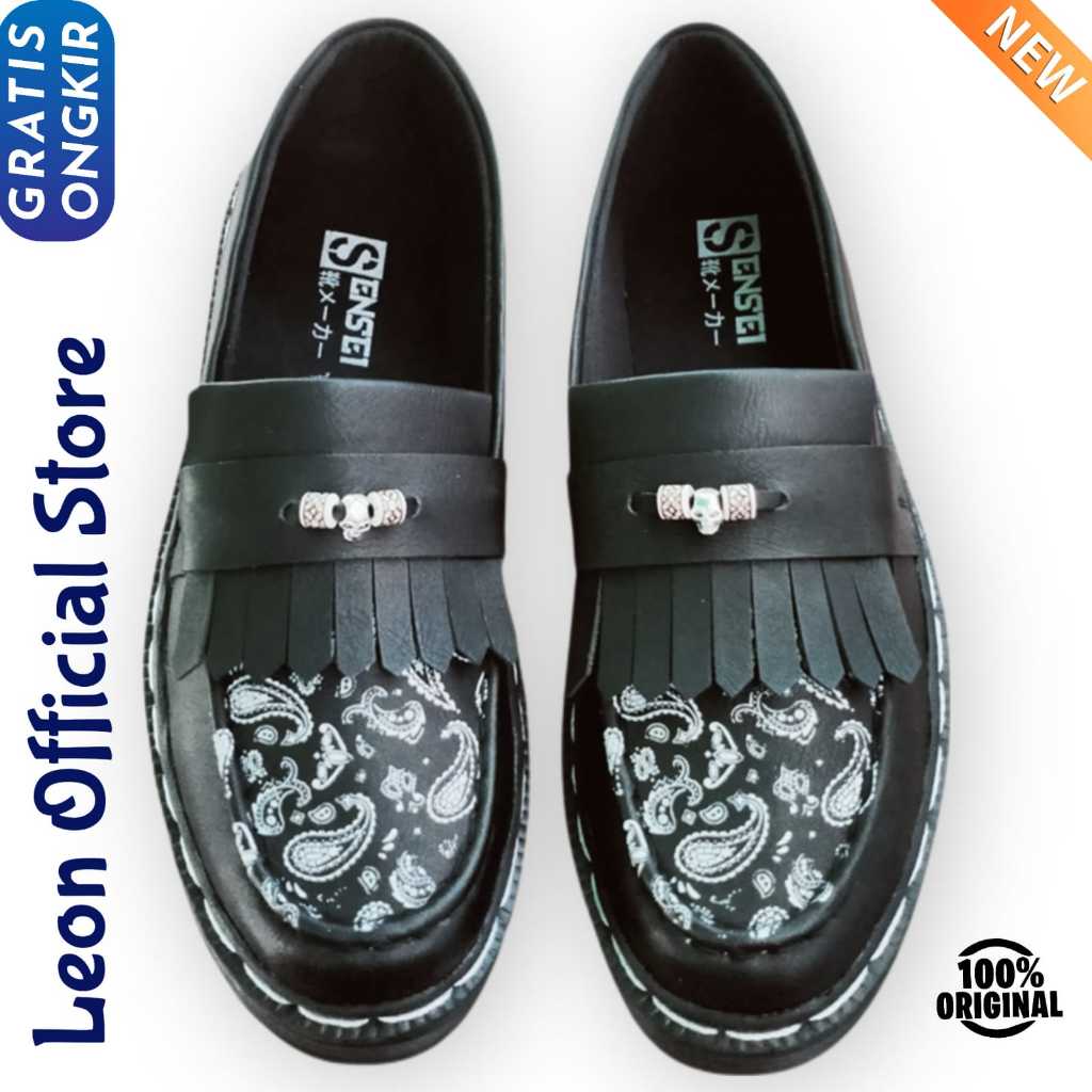 Jual LEON Artistic Sepatu Loafers Docmart Skull Batik Hitam Pria Formal ...