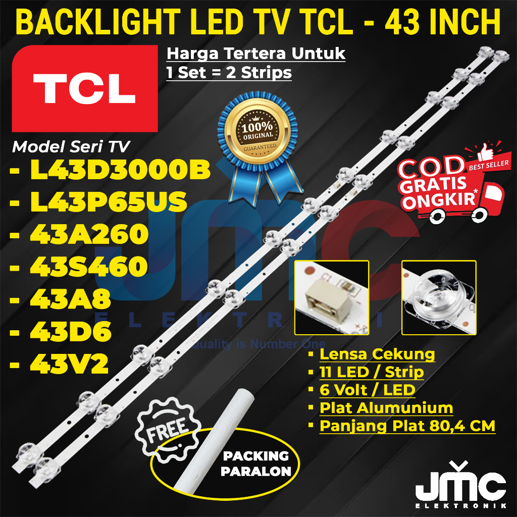Jual Backlight TV TCL 43 Inch L43D3000 L43P65US L43A260 L43S460 43A8 43E3 43A260 43D6 43V2 ...