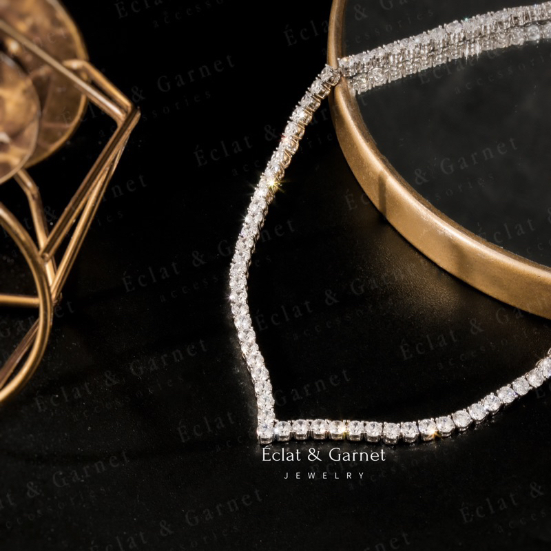 Jual Eclat & Garnet - V ROUND CUT TENNIS SOLITAIRE BRIDAL NECKLACE BBE ...