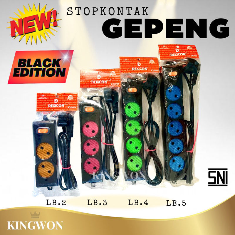 Jual STOP KONTAK KABEL GEPENG 2/3/4/5 LUBANG 1,5M/3M/5 M WARNA HITAM ...