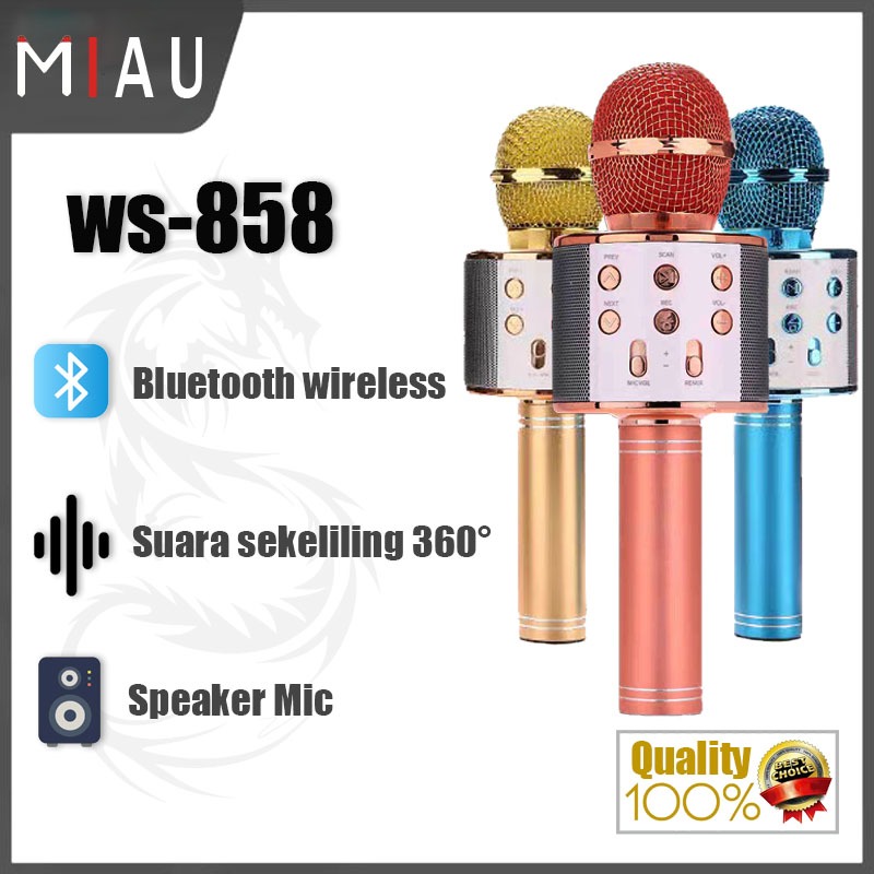 Jual Mic Karaoke Mikrofon Original Wireless Bluetooth Microphone Speaker KTV Mic Portable WS-858 ...