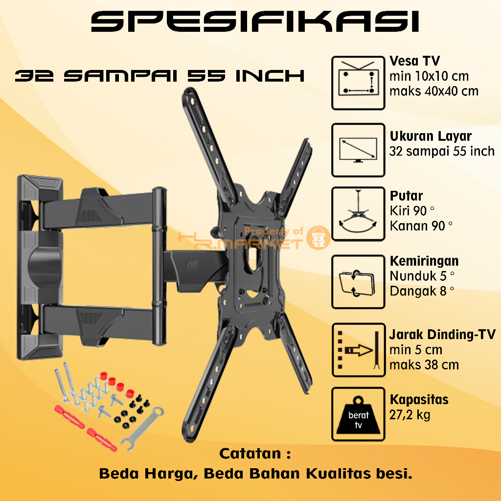 Jual Bracket TV LED LCD 32 40 43 55 50 42 49 Inch Dijamin Cocok 32 - 55 In 6 Arah Universal ...