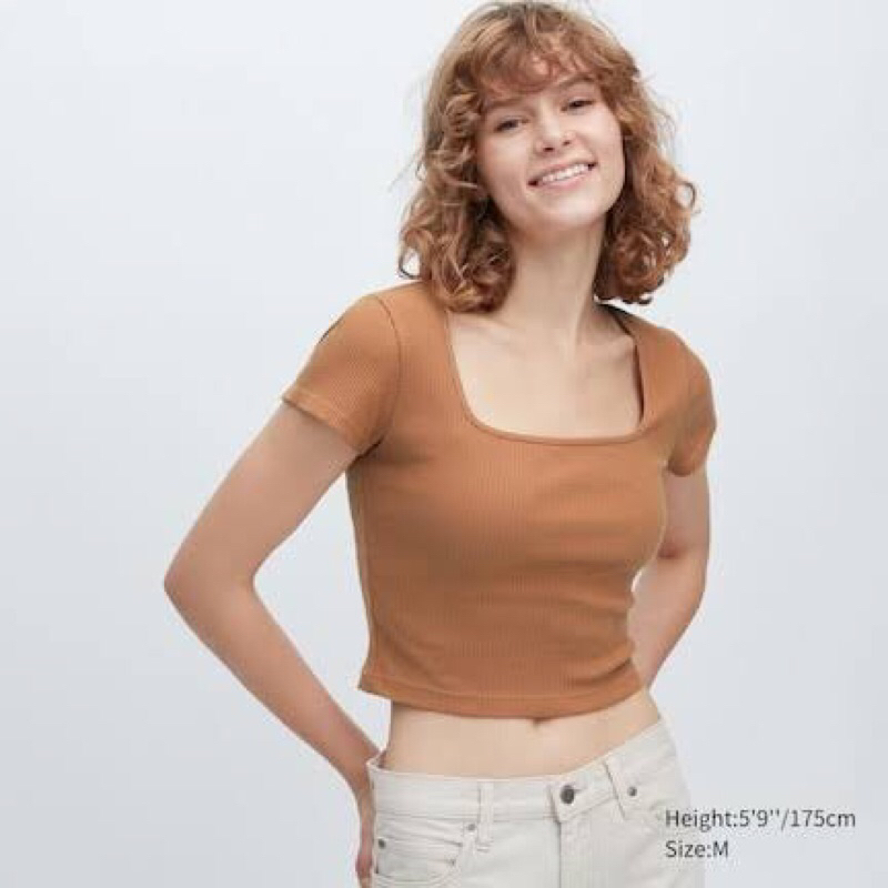 Jual UNIQLO CROP TOP RIB KERAH PERSEGI | Shopee Indonesia