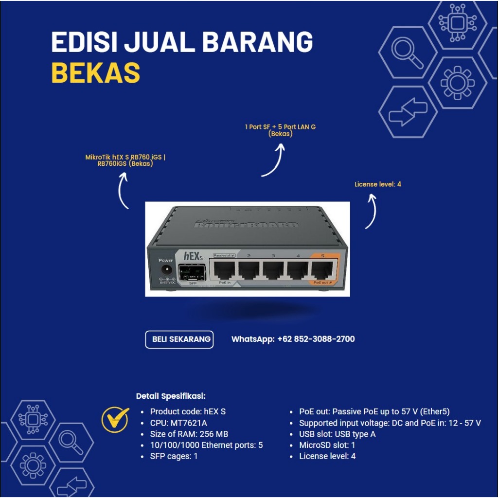 Jual MikroTik hEX S RB760 iGS | RB760iGS (Bekas 2 Bulan) | Shopee Indonesia