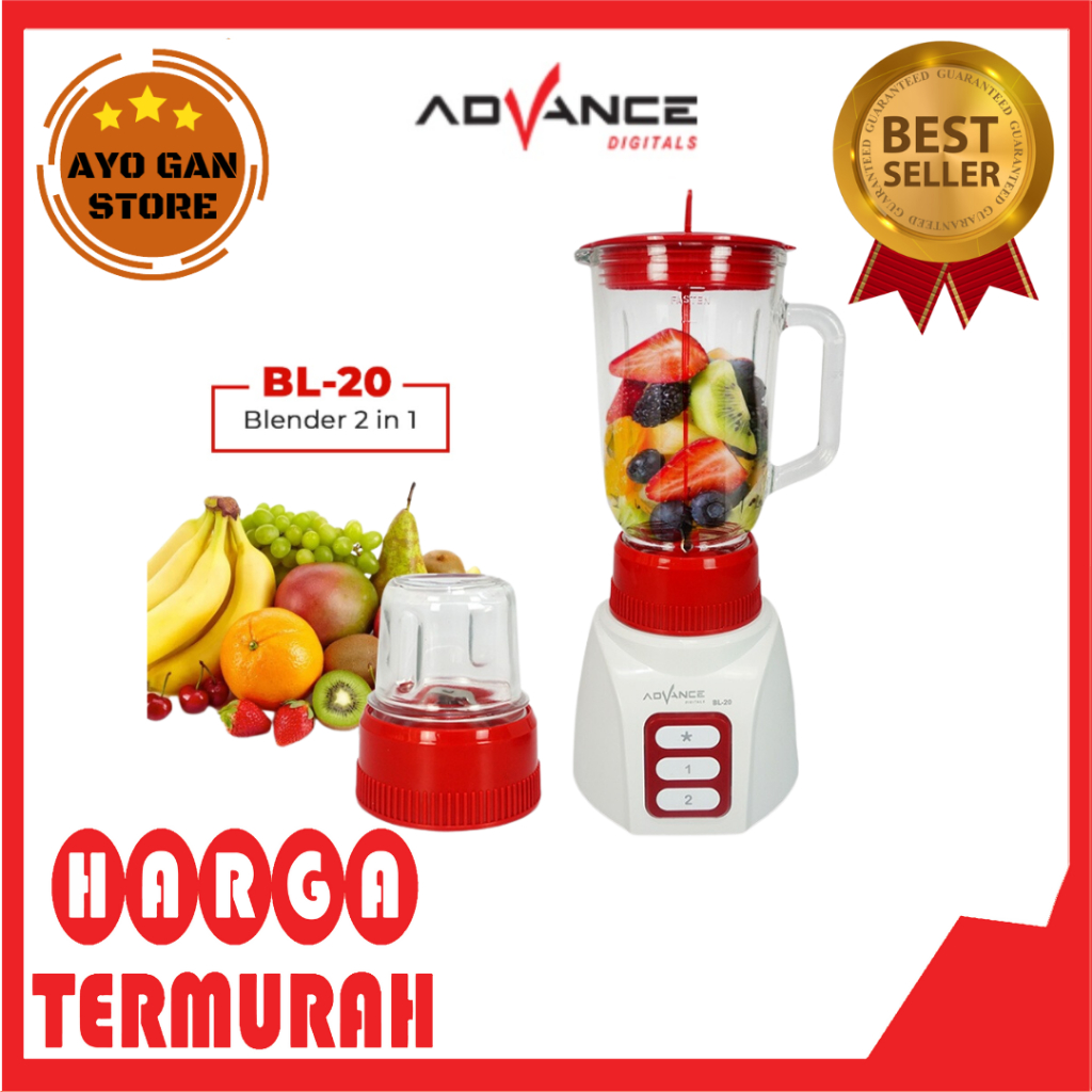 Jual ADVANCE Blender 2 in 1 Blender serbaguna Gelas Kaca 1.2 Liter BL-20 | Shopee Indonesia