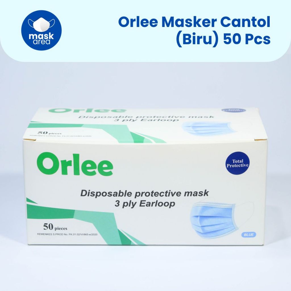 Jual Masker Orlee Earloop (Cantol) Biru Non-Medis 3 Ply 50 Pcs (Box ...