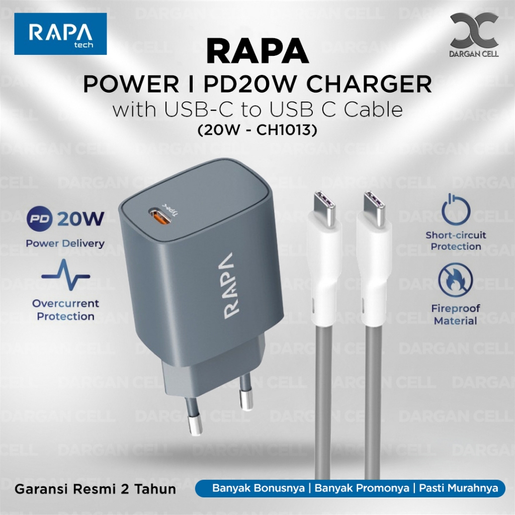 Jual RAPA CH1013 POWER I PD20W CHARGER WITH USB-C TO USB-C CABLE - CH1013 | Shopee Indonesia