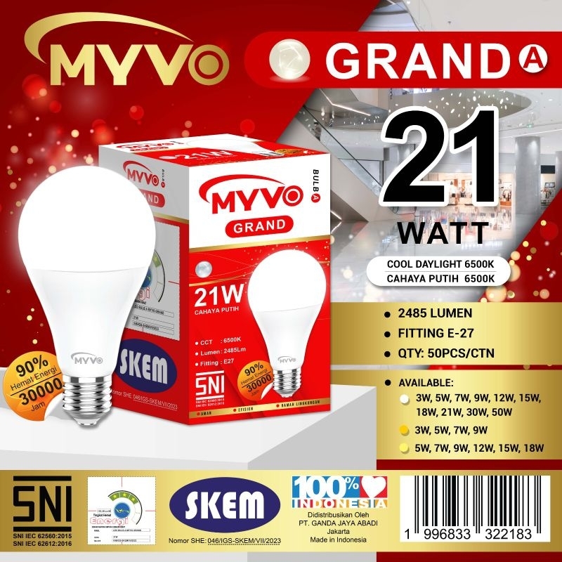 Jual MYVO GRAND LAMPU LED A BULB 21W 21 WATT BOHLAM GARANSI 2 TAHUN | Shopee Indonesia