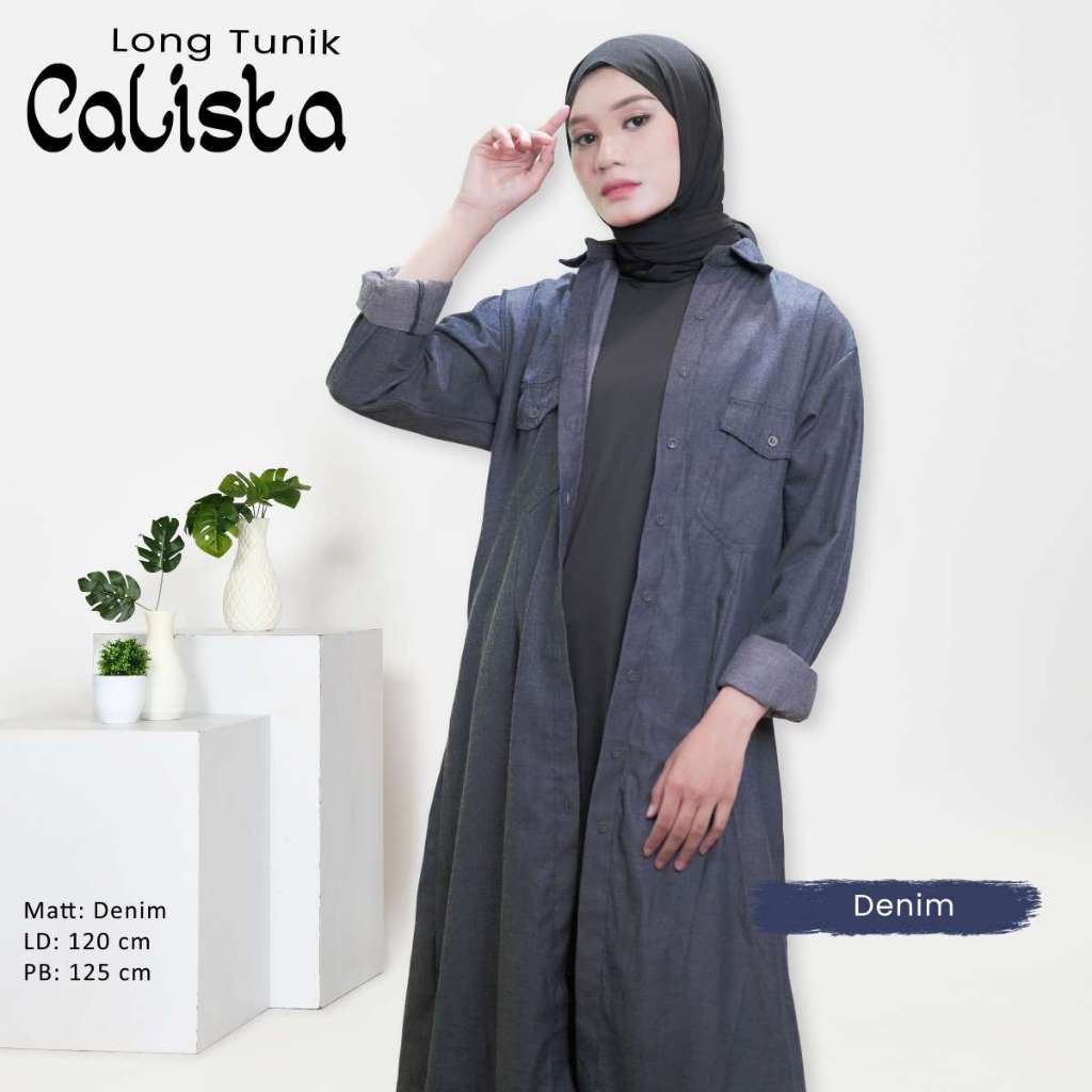 Jual LONG TUNIK CALISTA - LONG TUNIK DENIM DENGAN GAYA SIMPEL DAN ...