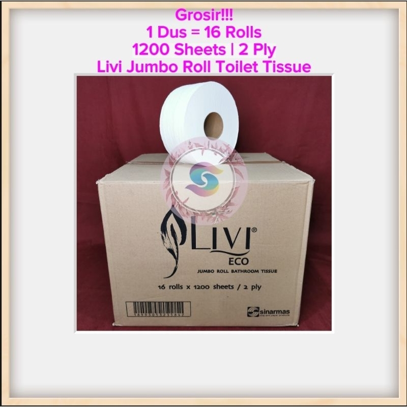 Jual [1 Dus = 16 Rolls] Livi Jumbo Roll Toilet (JRT) Tissue 1200 Sheets ...