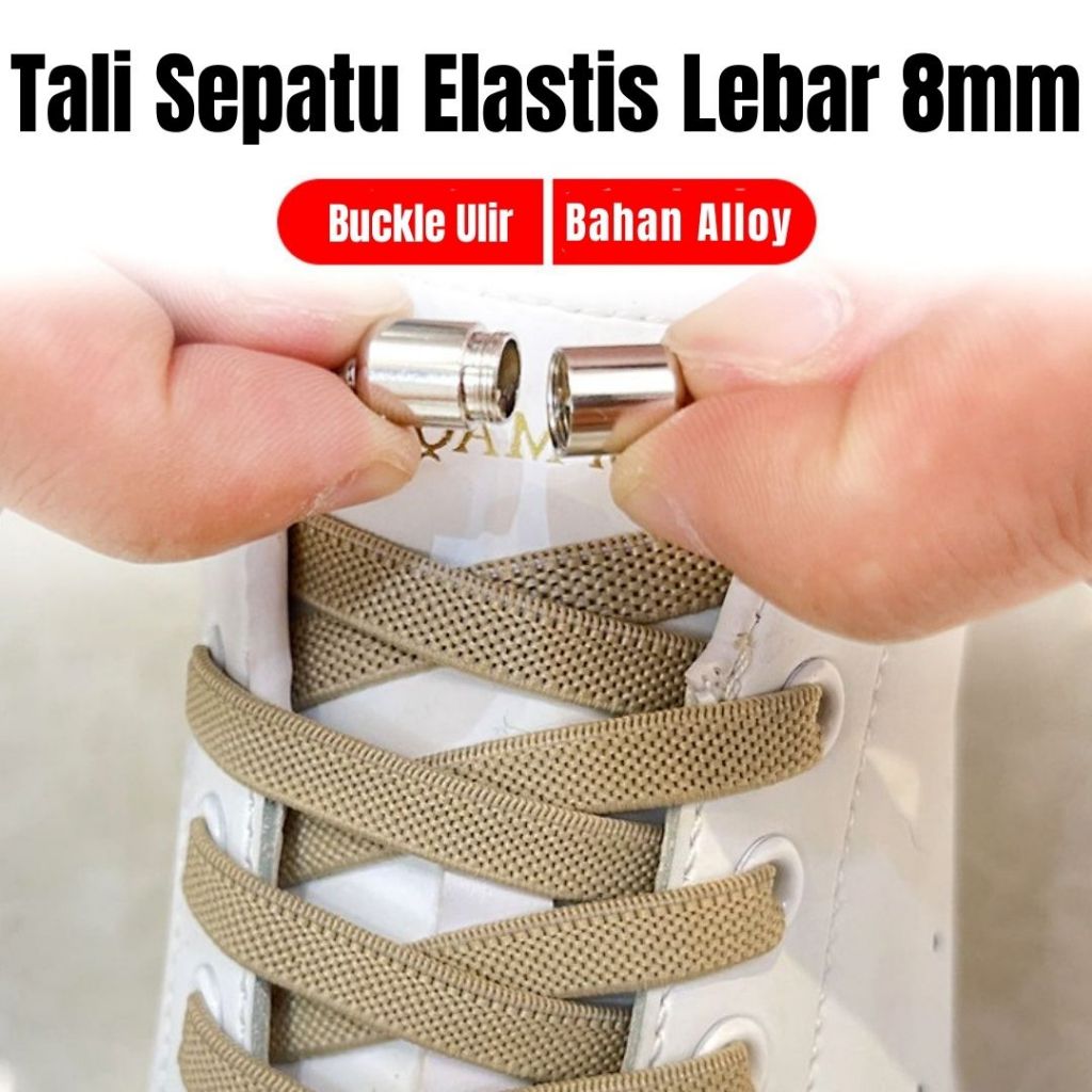 Jual (K) Tali Sepatu Elastis Lebar 8mm Buckle Kapsul Ulir Lebih Lebar ...