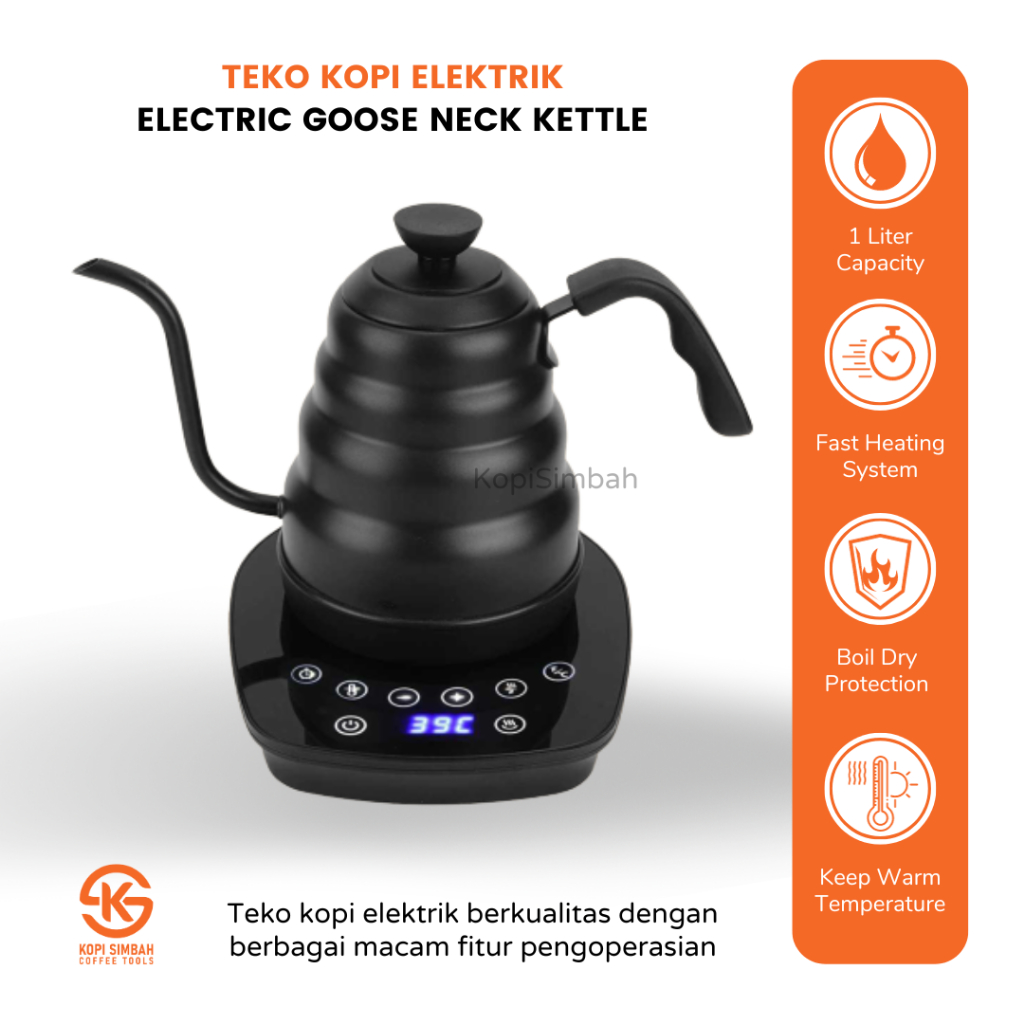 Jual SIMBAH Electric Kettle Goose Neck 1 L Black Series Teko Kopi Leher ...