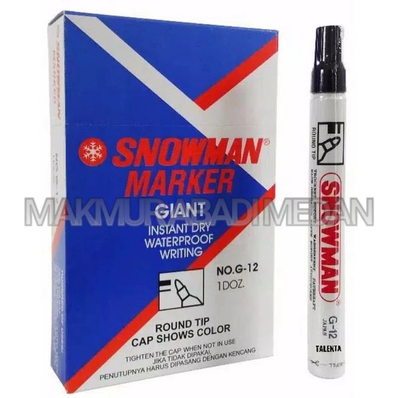 Jual Spidol Snowman Permanent Hitam G-12 per Lusin/Spidol Permanent ...