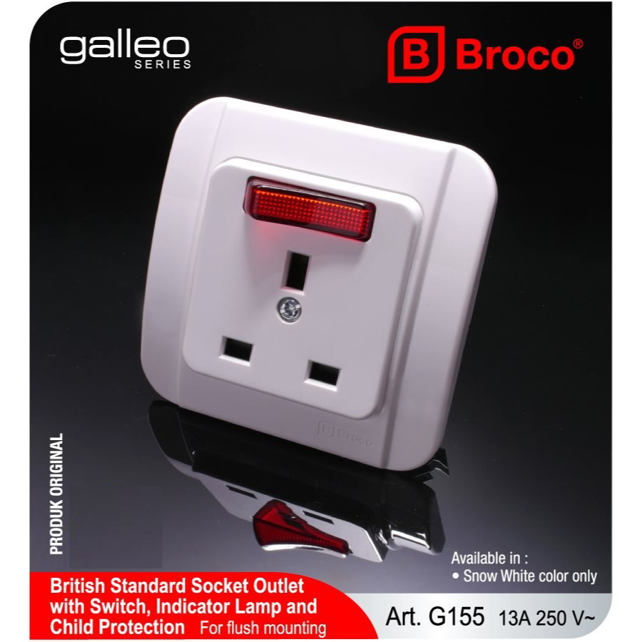 Jual BROCO STOP KONTAK AC GALLEO G155-55S WHITE SOCKET 3P 3PIN | Shopee ...