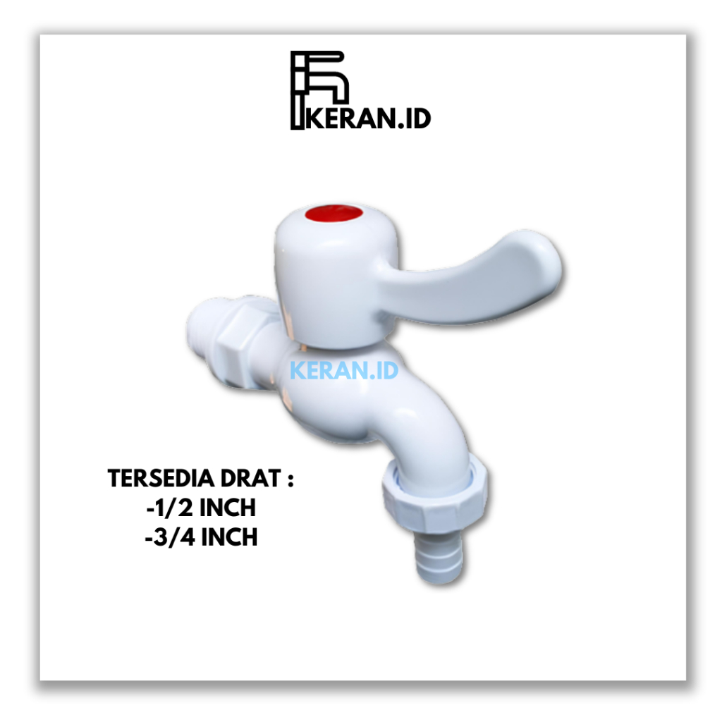 Jual [KERAN.ID] Kran Air Tembok Plastik Engkol 1/2" 3/4" Inch Pvc Putih ...