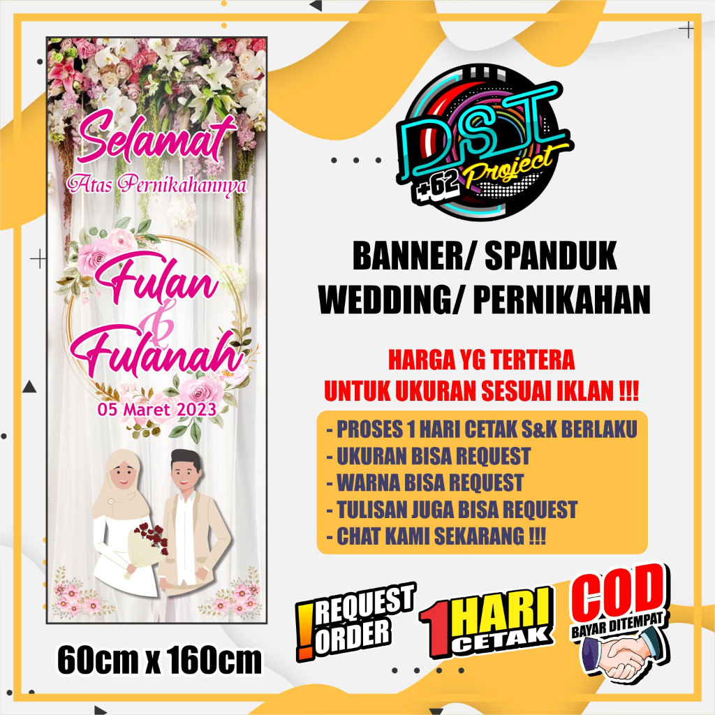 Jual BANNER / SPANDUK WEDDING PERNIKAHAN MODEL B 60 x 160 | Shopee ...
