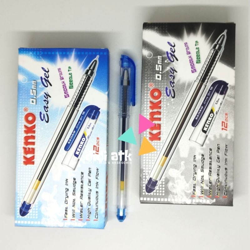 Jual Pulpen Kenko Easy Gel 0.5mm Warna Hitam & Biru 1 Pak isi 12 Pcs | Shopee Indonesia
