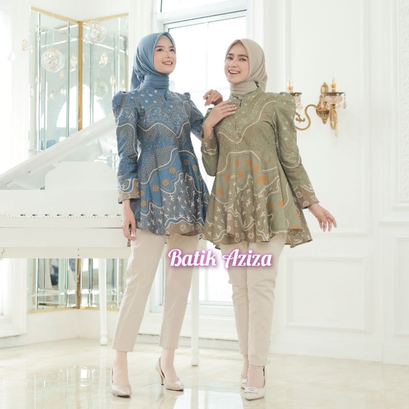 Jual Atasan Batik Wanita Blus Batik Puffy Shoulders Model Peplum Payung ...