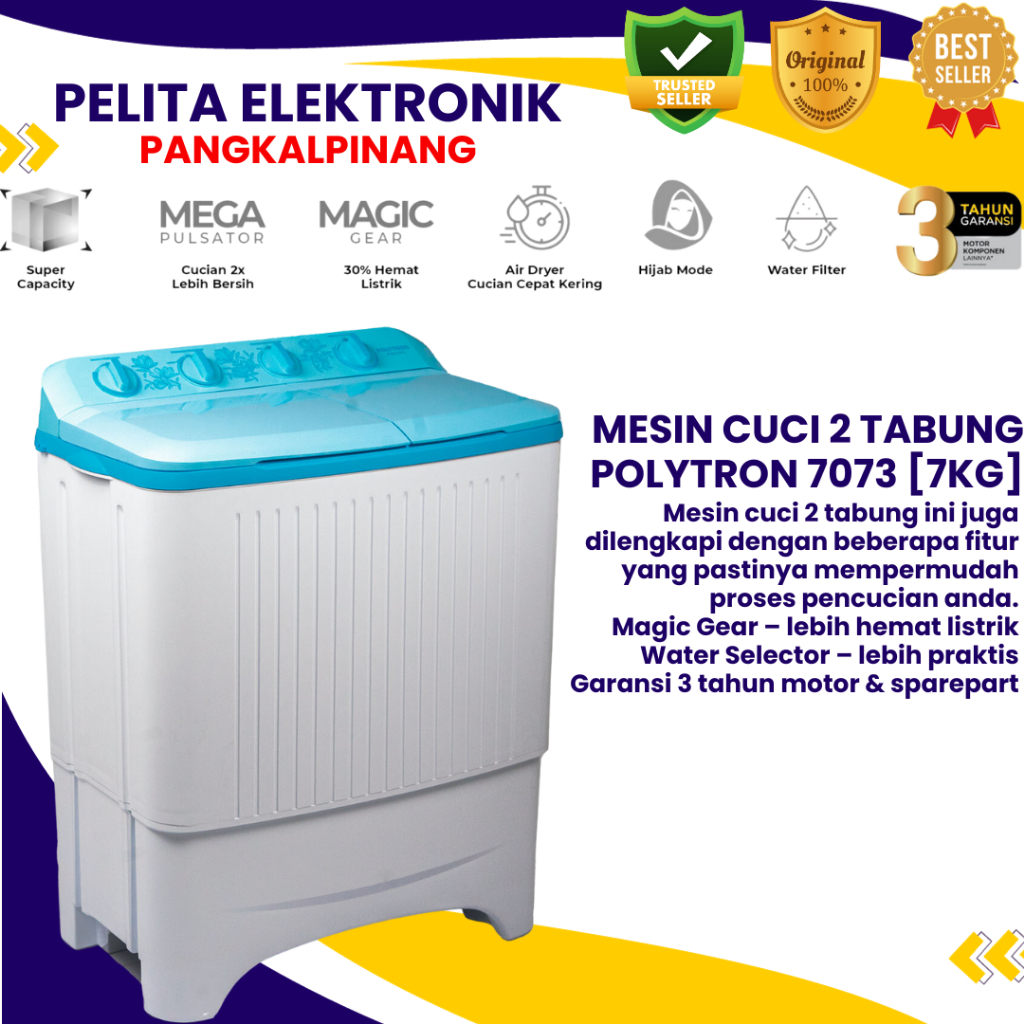 Jual MESIN CUCI POLYTRON PWM 7073 [7KG] / MESIN CUCI 2 TABUNG POLYTRON ...