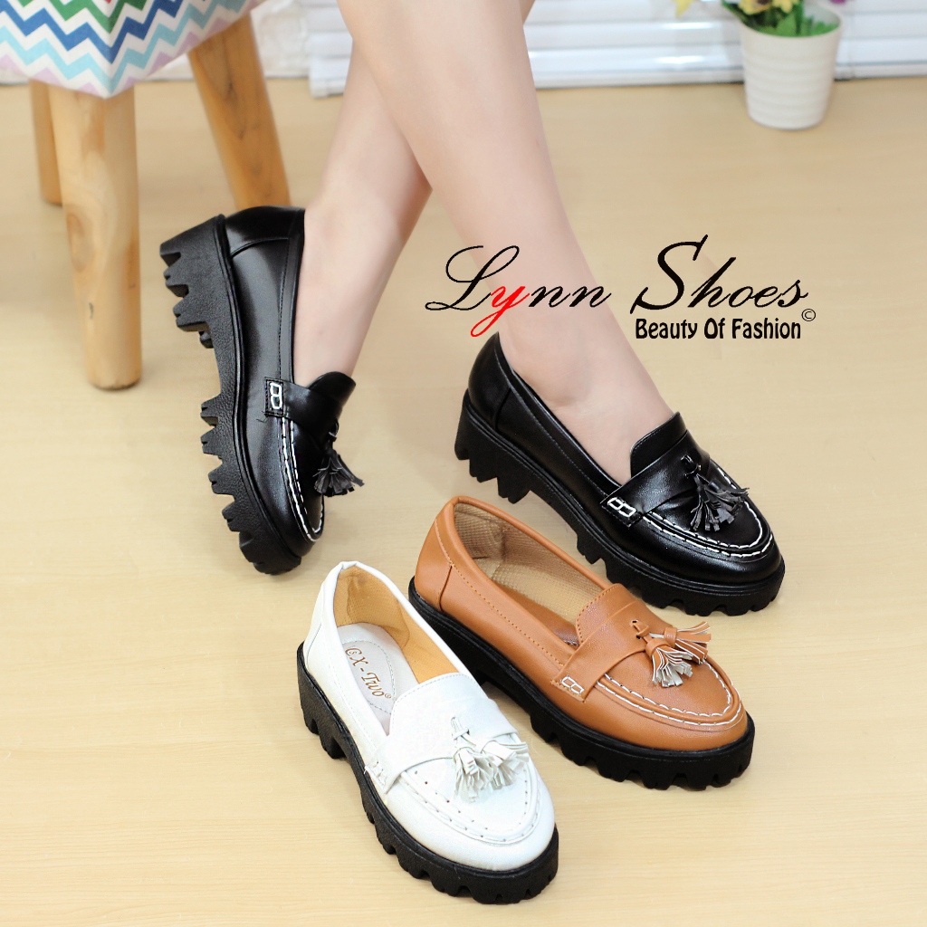Jual Lynn Sepatu Loafers Wanita Model Docmart 5cm DM2C - Coklat / Hitam ...
