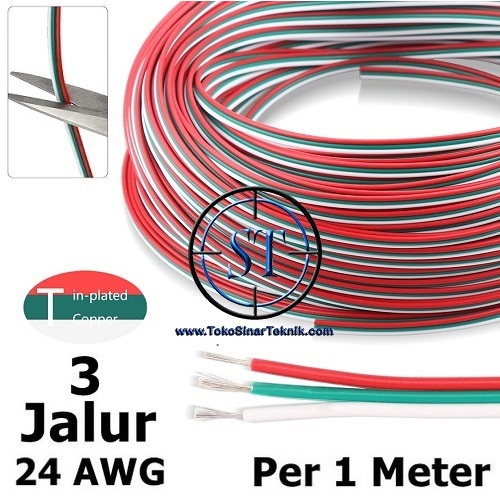 Jual Eceran 1 Meter Kabel Serabut AWG 24 3 Jalur 3 Warna High Quality Tin Copper Cable LED Strip ...
