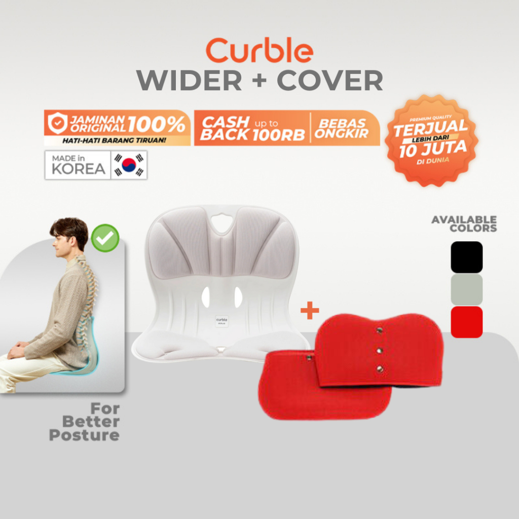 Jual Curble Posture Chair Wider - Bundling Cover (Chair Grey & Cover Red) | Shopee Indonesia
